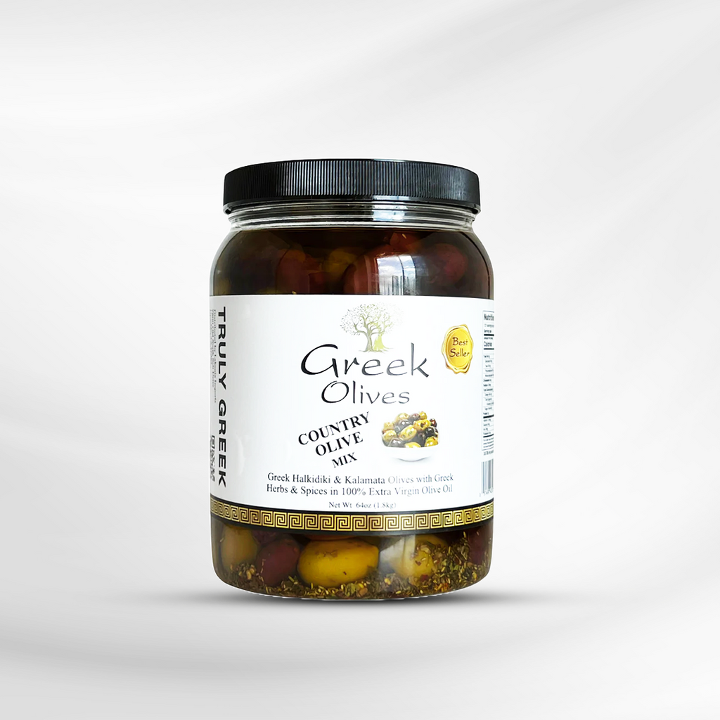 Greek Country Olive Mix – Halkidiki & Kalamata Olive Mix (1/2 Gallon ...